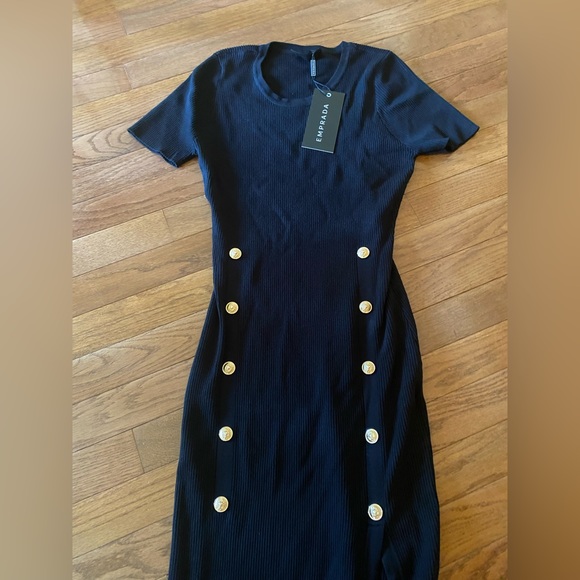 Emprada | Dresses | Black Button Detail Ribbed Slit Midi Dress Brand ...